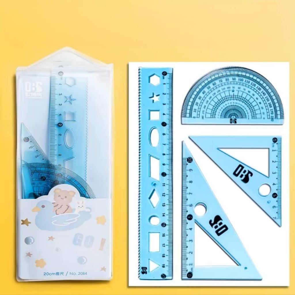 Kit Com 4 Réguas Geométrico Flexível Com Régua Esquadro E Transferidor ...
