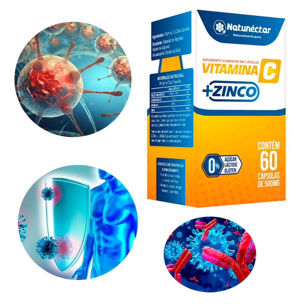 Multi Vitamínico Vitamina C + Zinco Quelato Suplemento Natural 60 ...