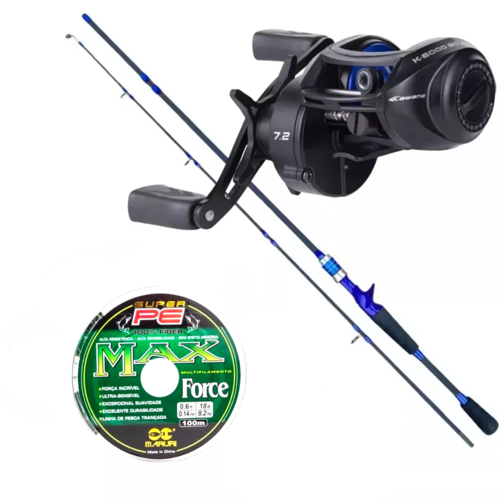 Kit Pesca Carretilha Kawana 6000 Anticabeleira + Vara Fibra de Carbono + Linha | Shopee Brasil