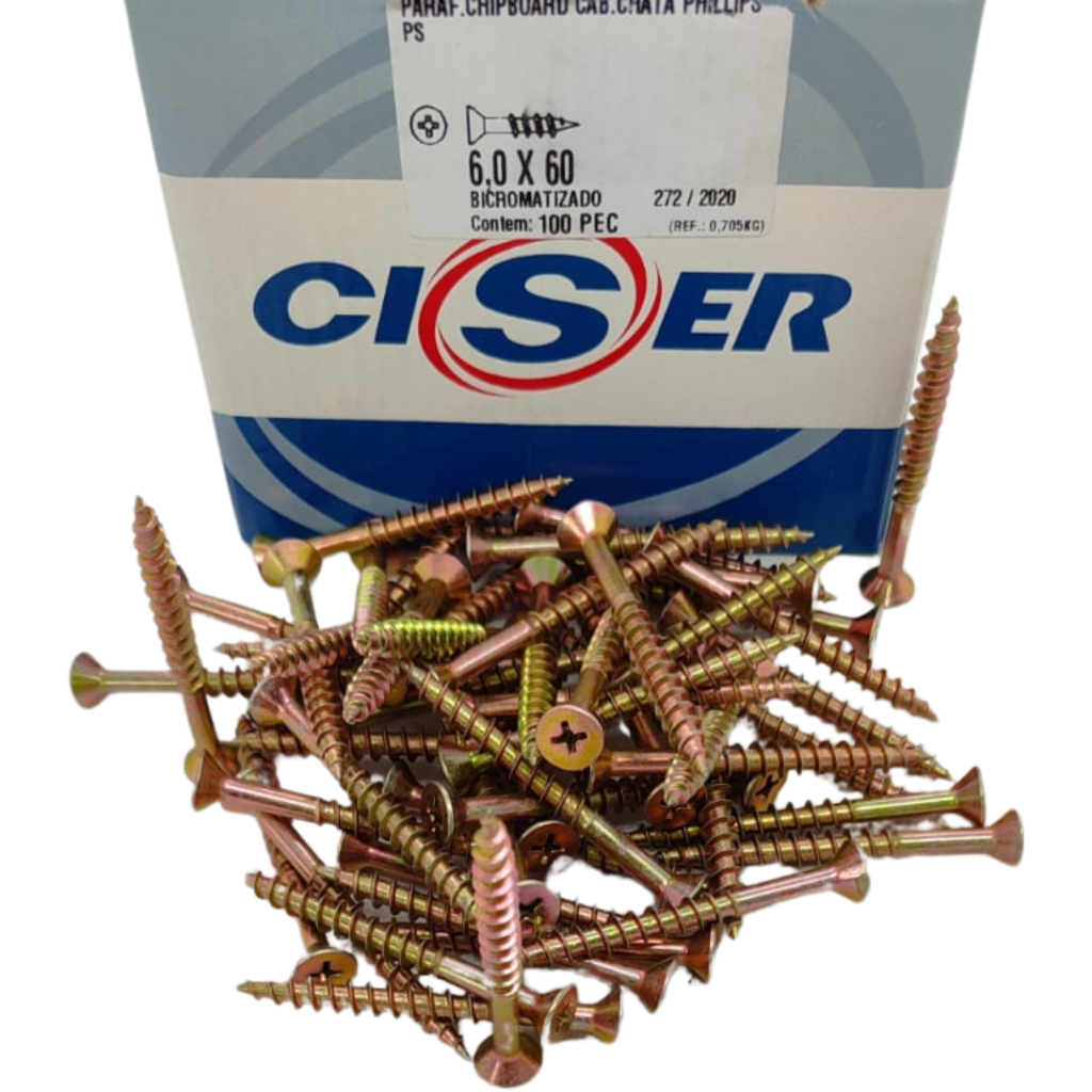 Parafuso 6,0 Ciser Philips Chipboard Bicromatizado Cabeça Chata Madeira ...