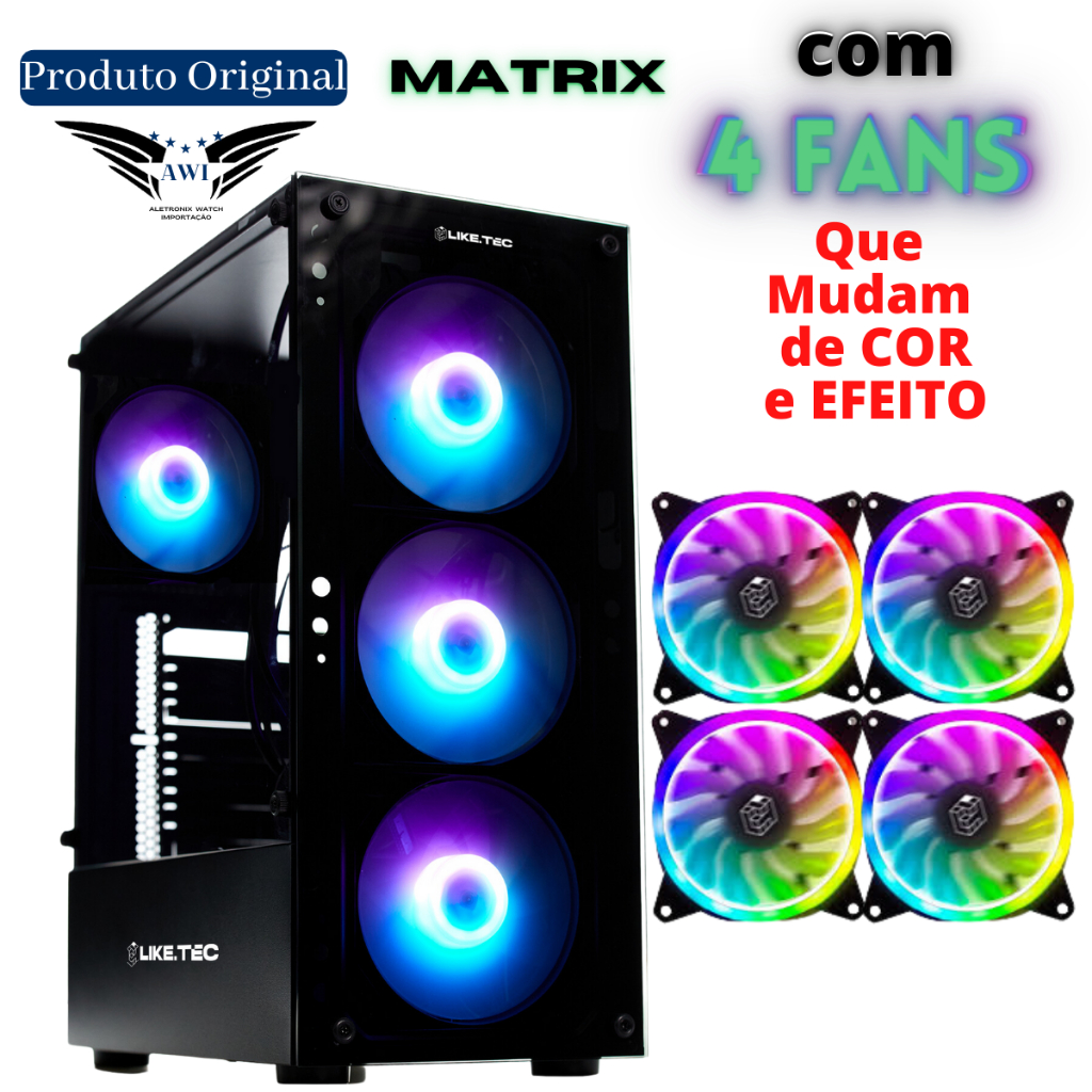 Gabinete Gamer com 3 Fans RGB Inclusas Com Lateral de Vidro Temperado ...