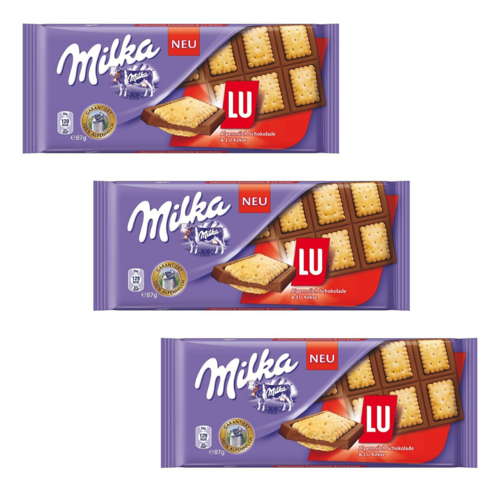 3 Barra De Chocolate Importado - Milka Lu (biscoito Doce) | Shopee Brasil