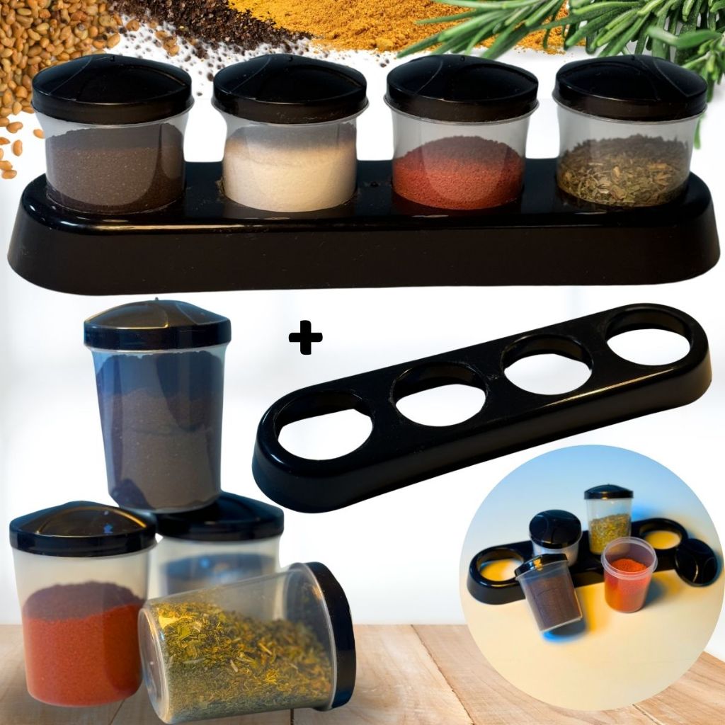 Porta Condimentos Tempero Vasilha Plástica Pote Sal Com Suporte Cozinha ...