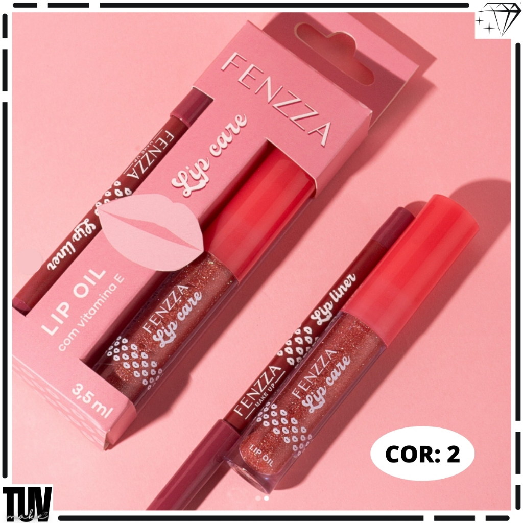 Kit Batom Gloss Lip Oil + Contorno Labial Fenzza Cores | Shopee Brasil