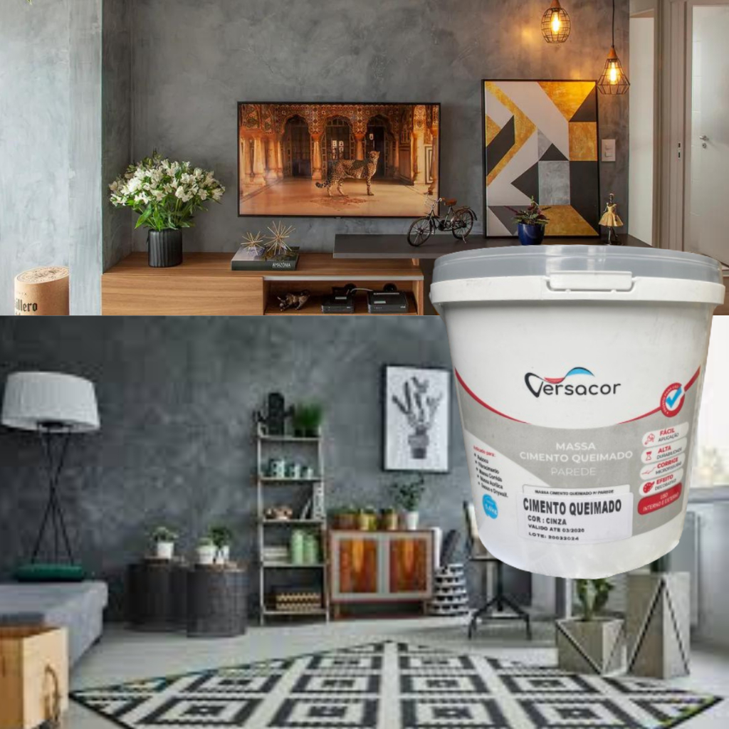 Cimento Queimado Massa Revestimento Versacor 5,6kg efeito cimento ...