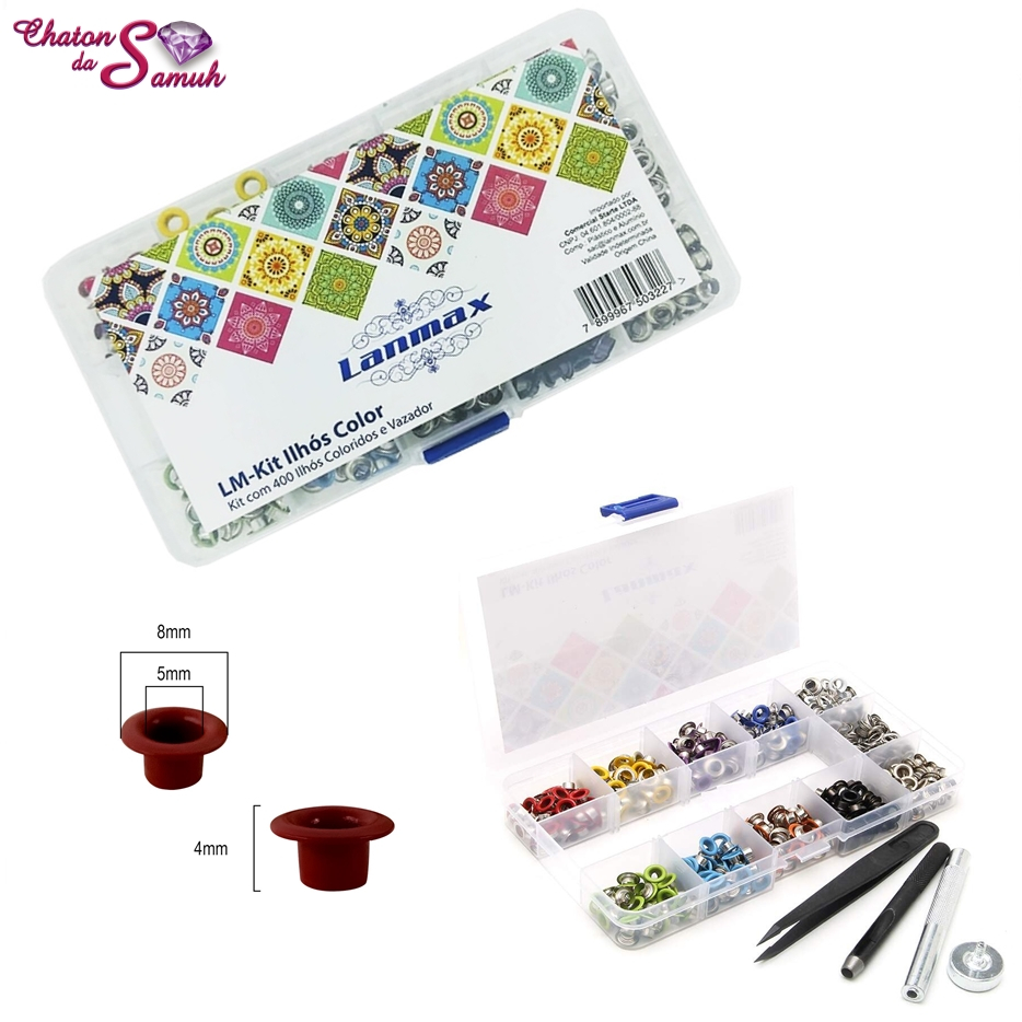 Kit com 400 Ilhós Coloridos com Aplicador Manual e Vazador Lanmax ...
