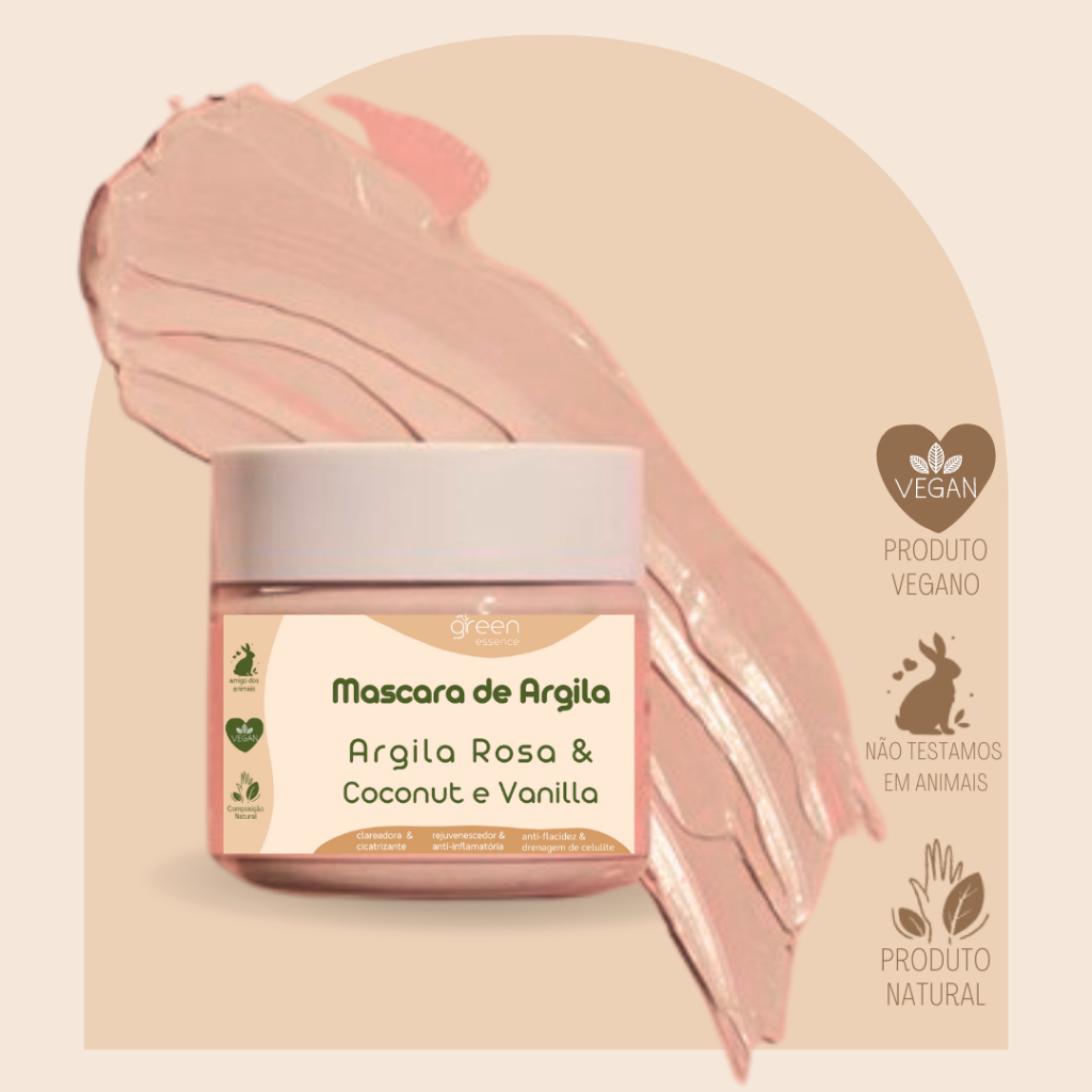 Máscara Clareadora de Argila Rosa Hidratante, aroma de Coconut e ...