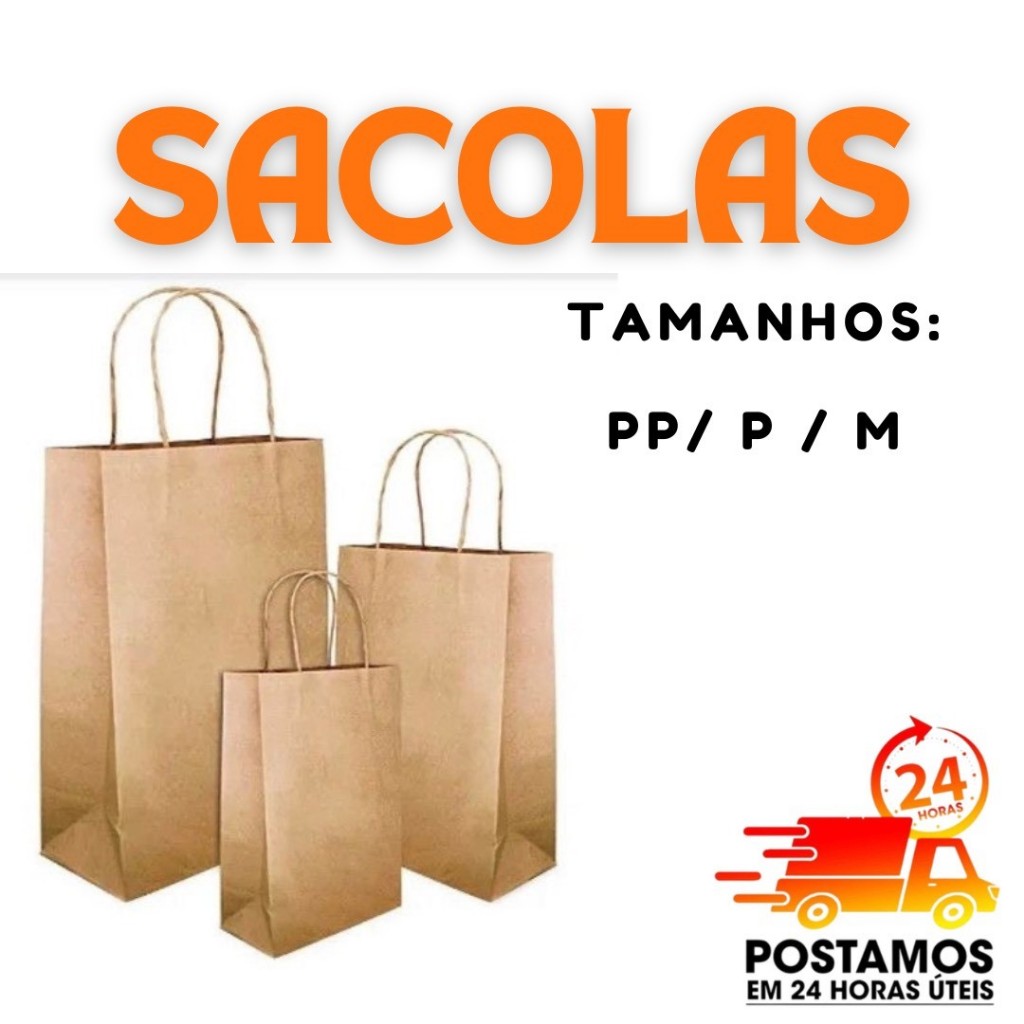 Sacola De Papel Kraft Monolúcido com Alça PP / P / M Embalagem Fácil ...