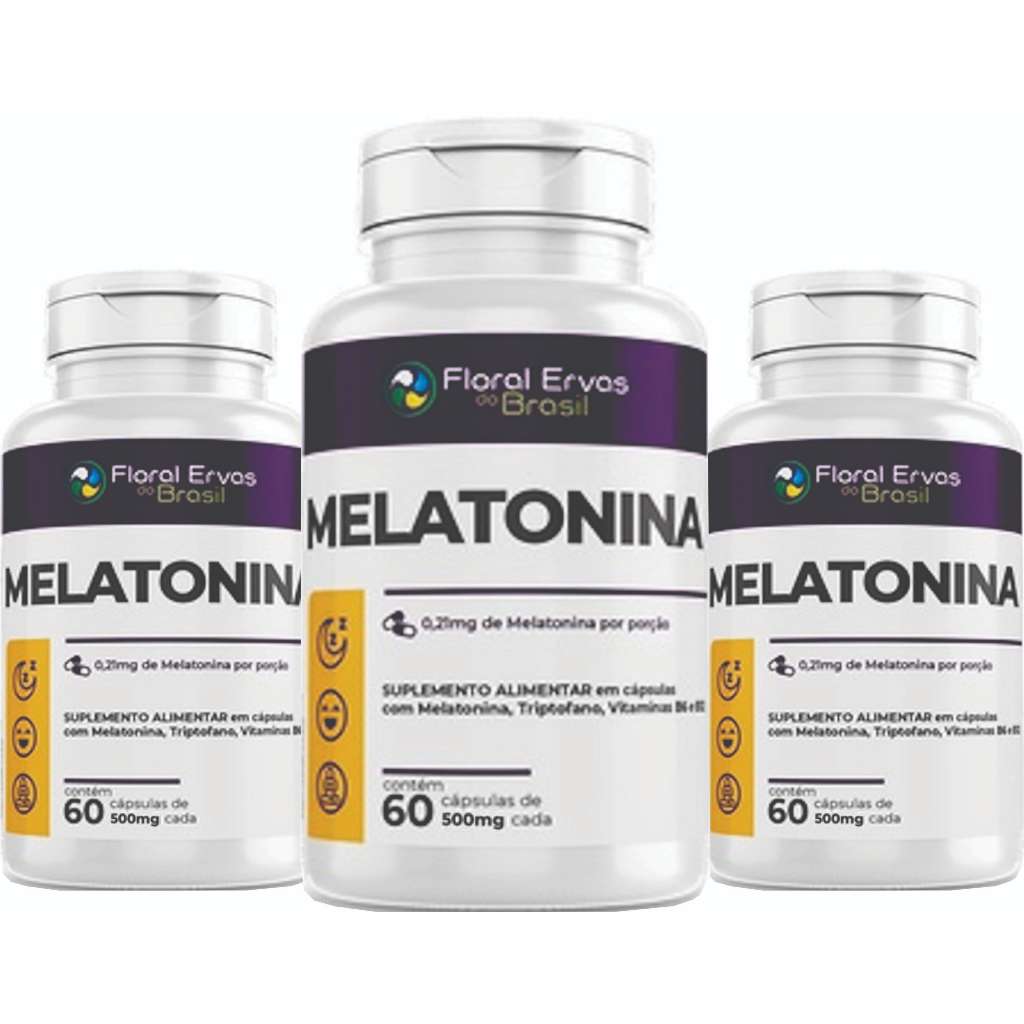 Melatonina L triptofano 0,21mg sono 180 Cápsulas 500 mg + Magn Vitaminas 3 frascos x60 caps ...