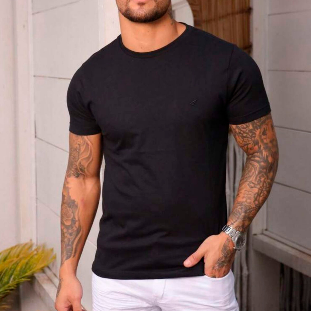 Camiseta Lisa Básica Algodão Premium Lisa Masculina Gold Preta ou ...