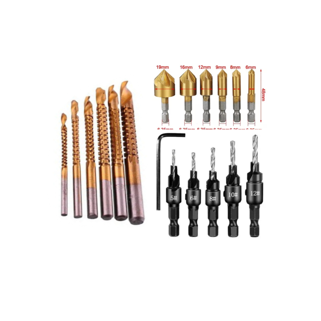 Kit De Brocas Para Furar Madeira Broca Escareadoras Chanfrar Madeira ...