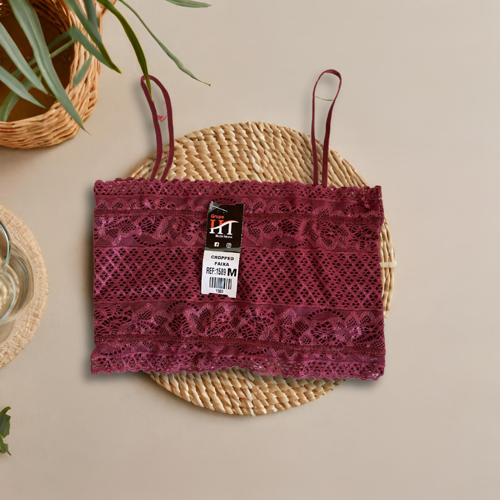 Kit 3 Cropped Renda Alça Fina Top Faixa Sem Bojo Crop Rendado cod.1589 ...