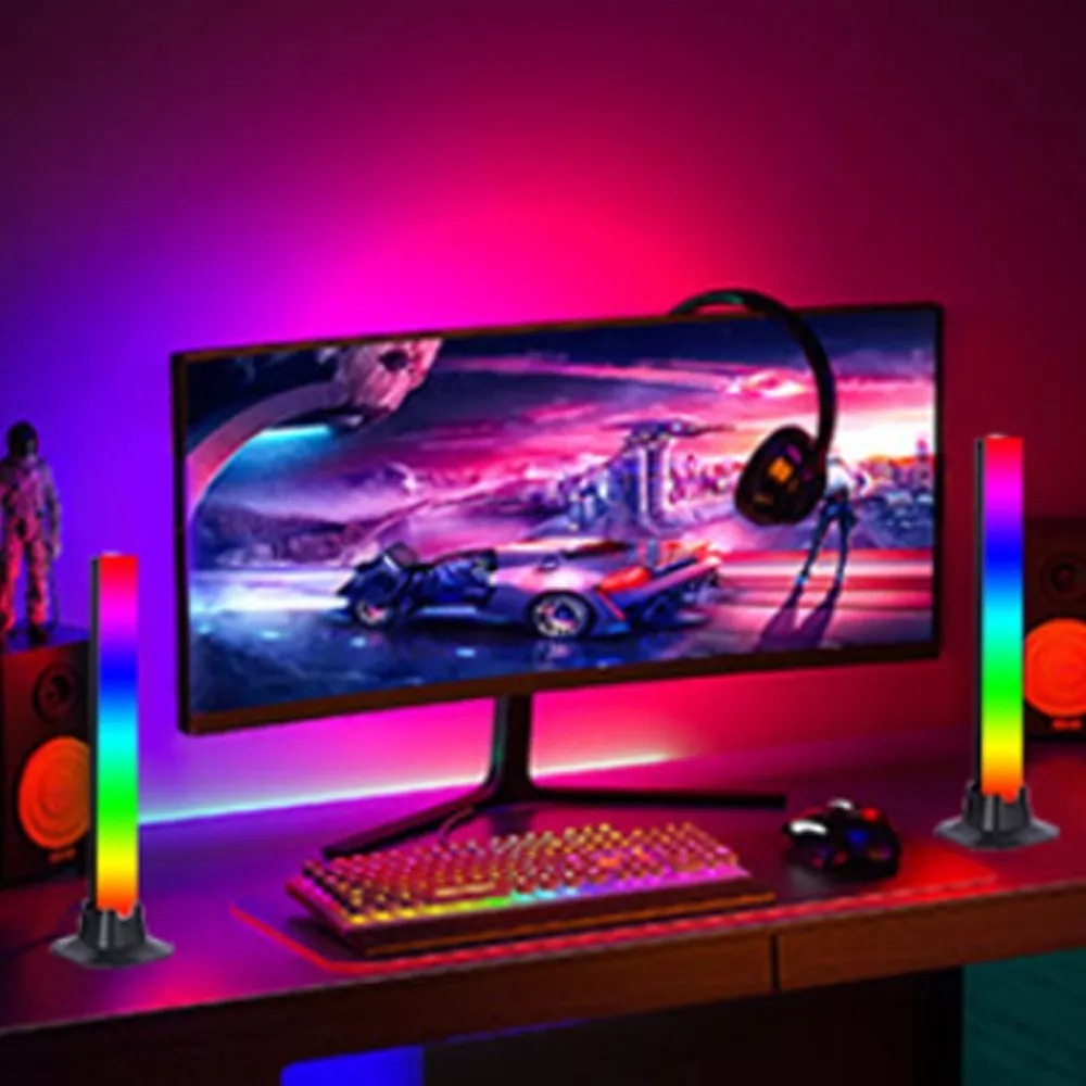 Kit 2 Luminárias Barra Led Rgb Gamer Sensor Músical Controle | Shopee ...