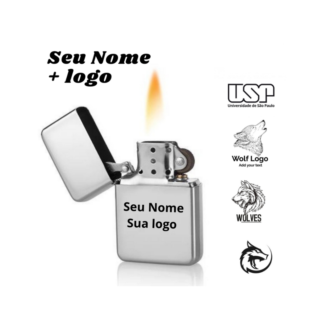 Isqueiro Metal Aço Inox ou Dourado Ouro + Gravação Nome Logo | Esqueiro ...