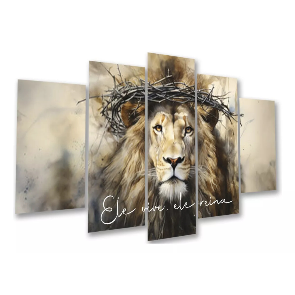 Quadro Decorativo Jesus Leao Ele Vive Ele Reina Juda Cristo Mosaico ...
