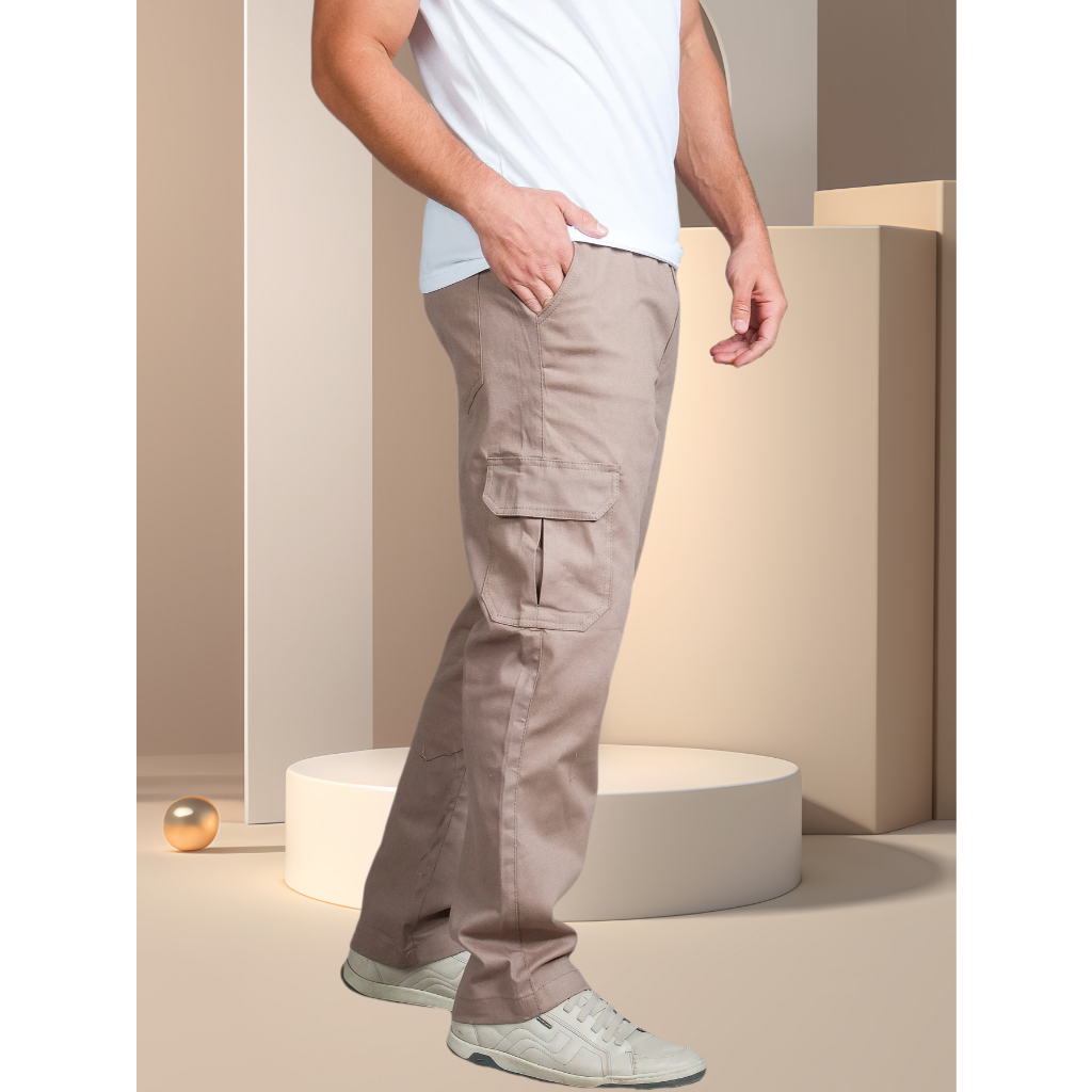 Calca Cargo Masculina Skate，6 Bolsos Fechamento Cordao Moda Unissex