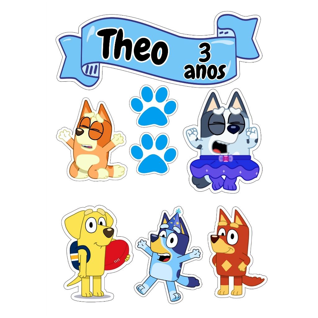 Topo Topper De Bolo Bluey Personalizado Aniversário Mesversário ...