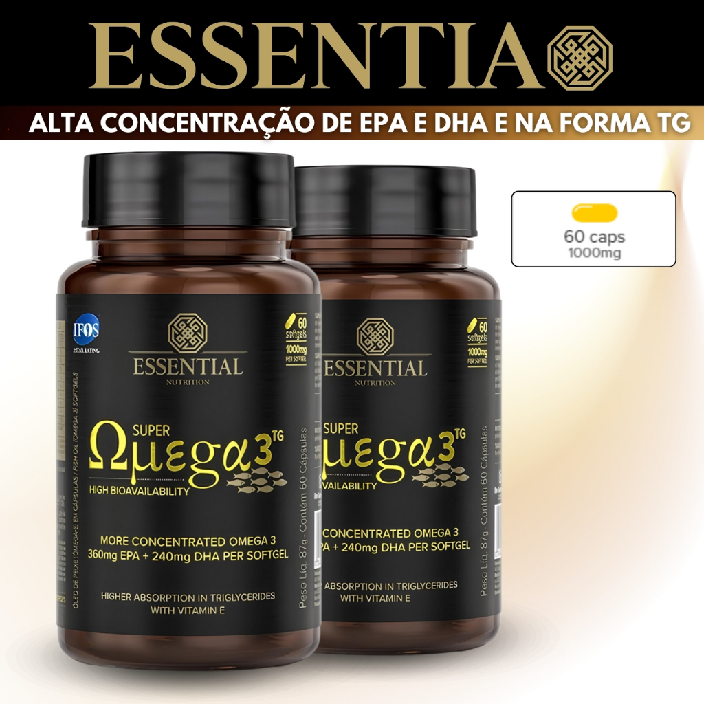 Kit Super Omega 3 Tg Energy Ômega 3 DHA 60 Cápsulas Essential - 2un ...