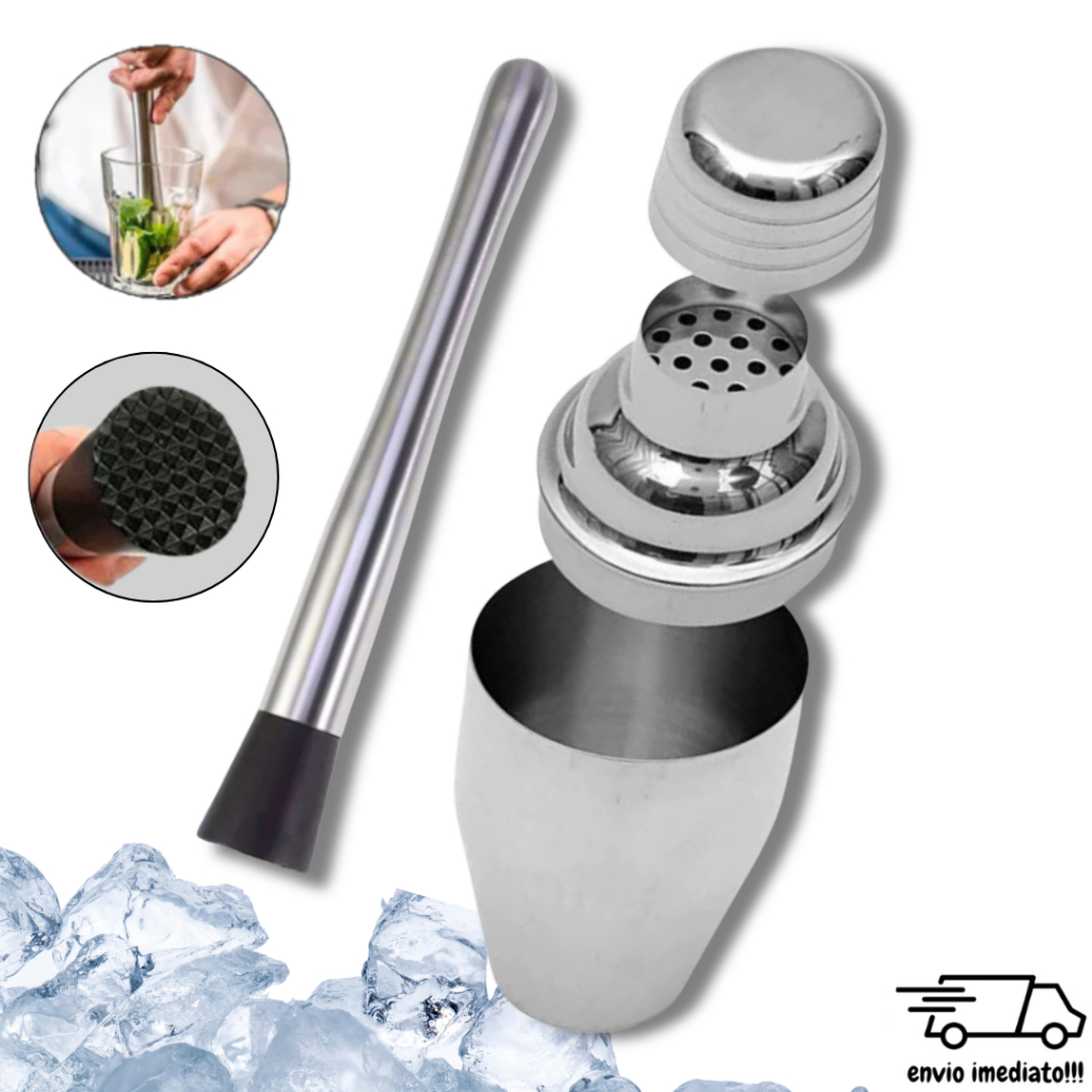 Coqueteleira Inox 750 ml + socador para cozinha bar restaurante drink ...