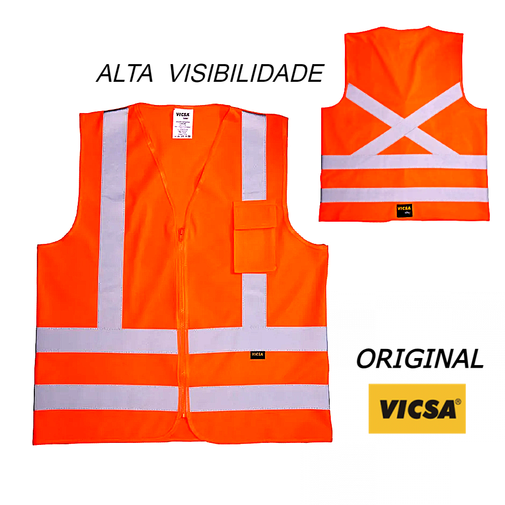 Colete Refletivo ORIGINAL Com 1 Bolso VICSA Ca 72140 Sinalização Obra ...