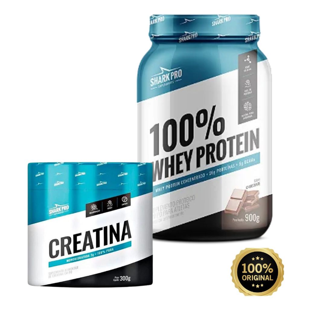 KIT 100% WHEY PROTEIN 900G POTE + CREATINA 300G SHARK PRO | Shopee Brasil