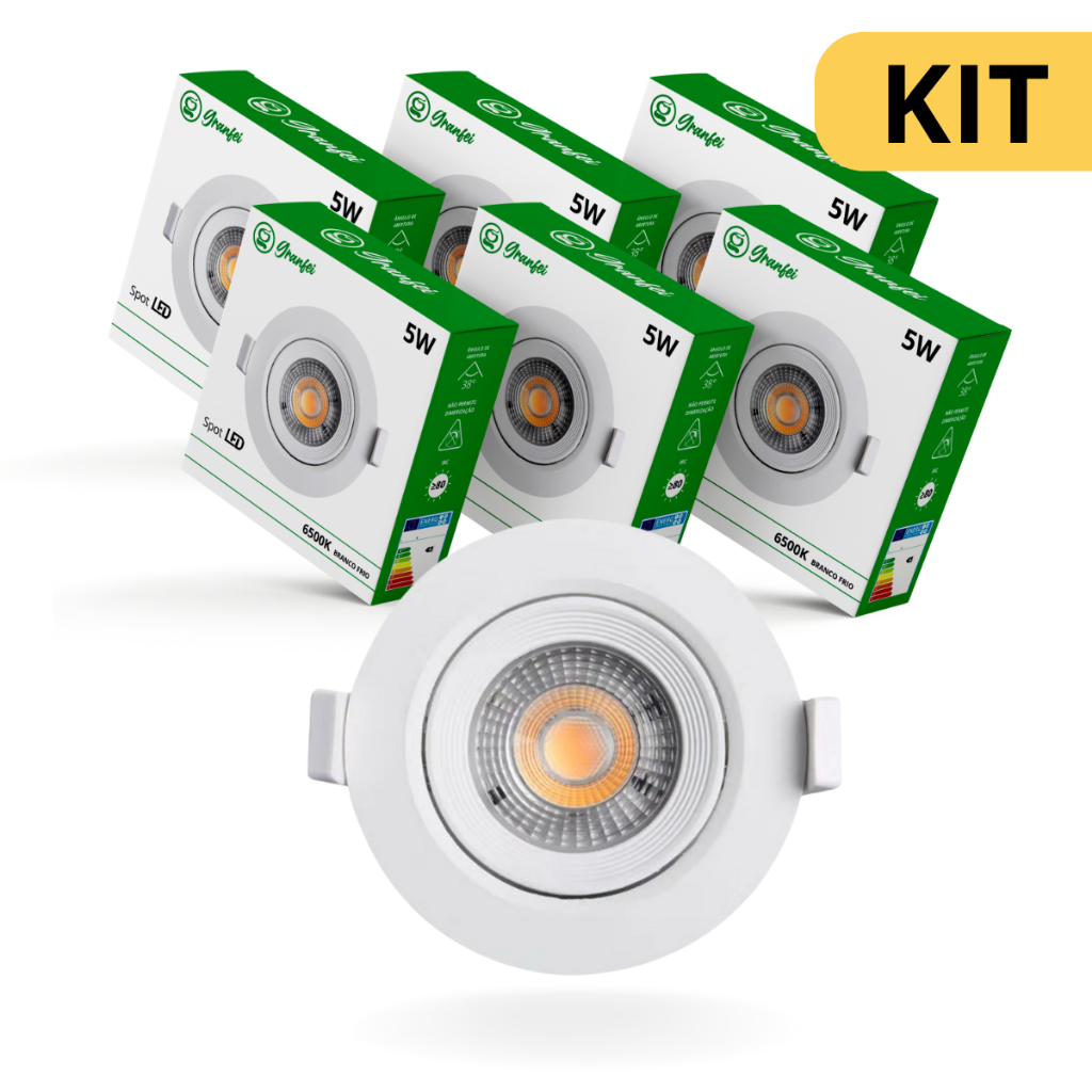 Kit Spot Led 5W Luminária Redondo Embutido Branco Frio Quente 3000k ...