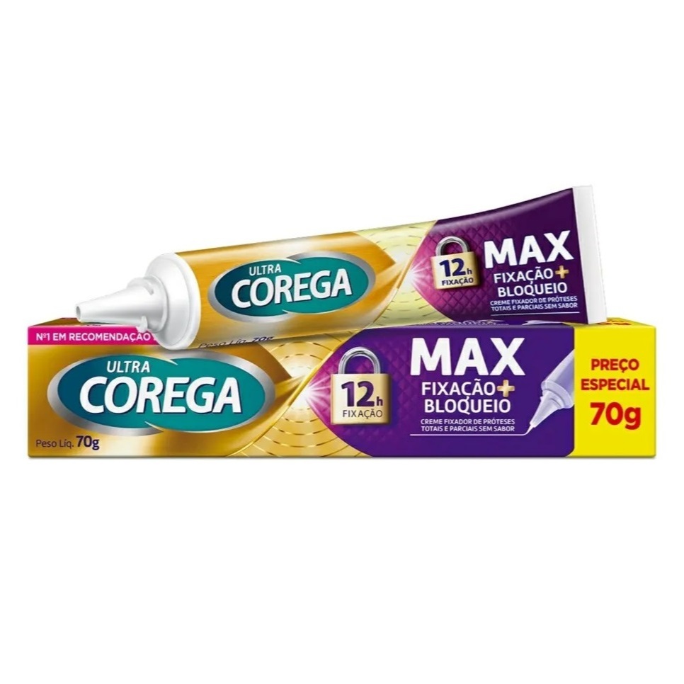 Kit 4 Corega Ultra Máxima Fixação Bloqueio Dentadura Sem Sabor 70g ...