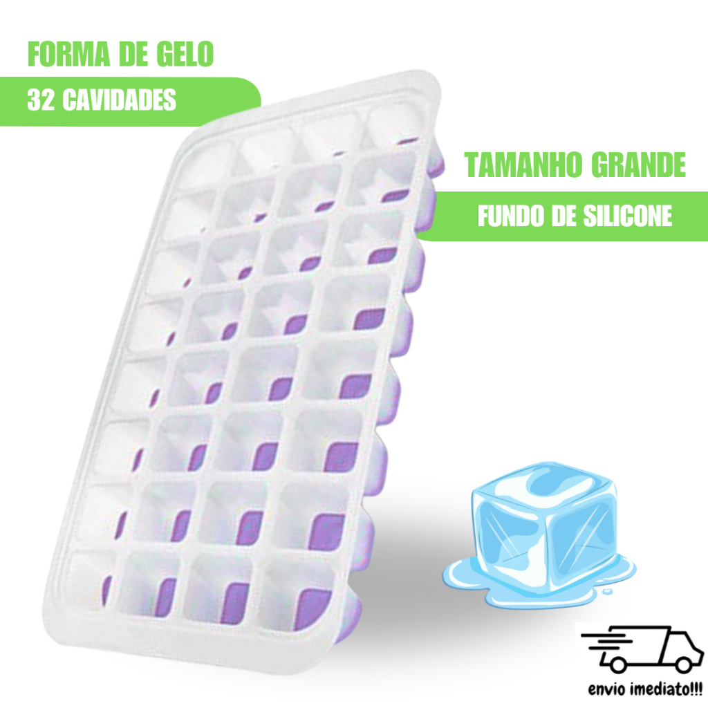 Forma de Gelo Grande 32 Cavidades Fundo de Silicone Cozinha Geladeira ...