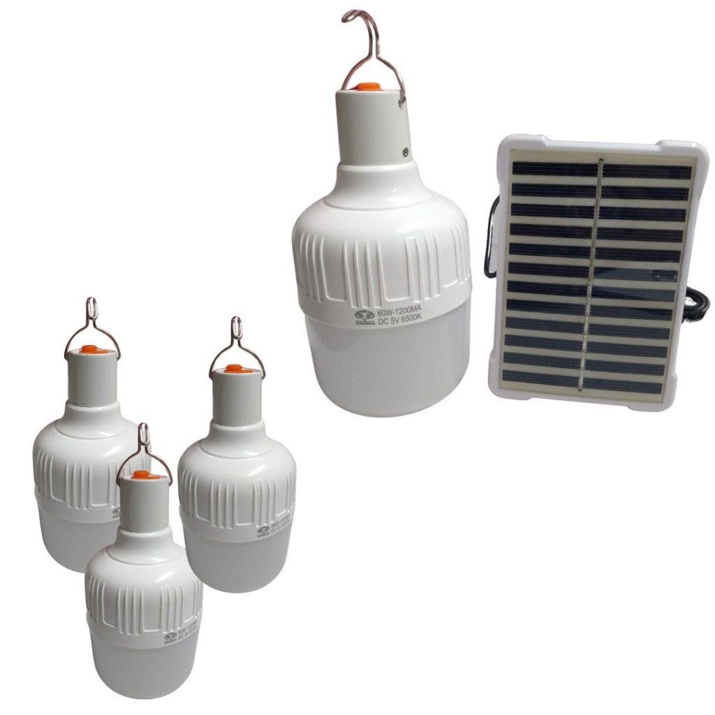 3 Lâmpada Led Bulbo 60w C/ Placa Solar E Controle - Escorrega o Preço