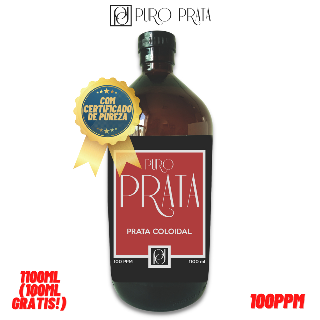 Prata Coloidal 100ppm 1100ml Com Certificado 99,9% Pureza Puro Prata ...