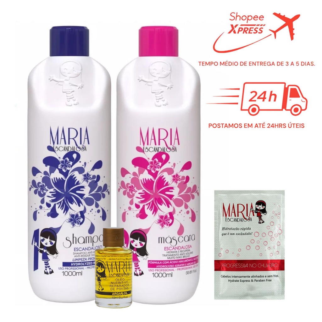 Kit Maria Escandalosa Escova Progressiva Tradicional 2x1 L | Shopee Brasil