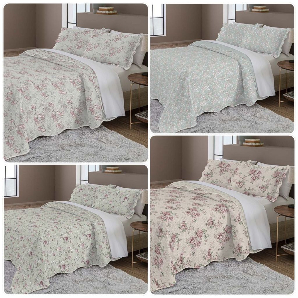 Colcha Kit Cobre Leito Casal Dupla Face com Porta Travesseiros Evolution Patchwork Floral 220cm ...