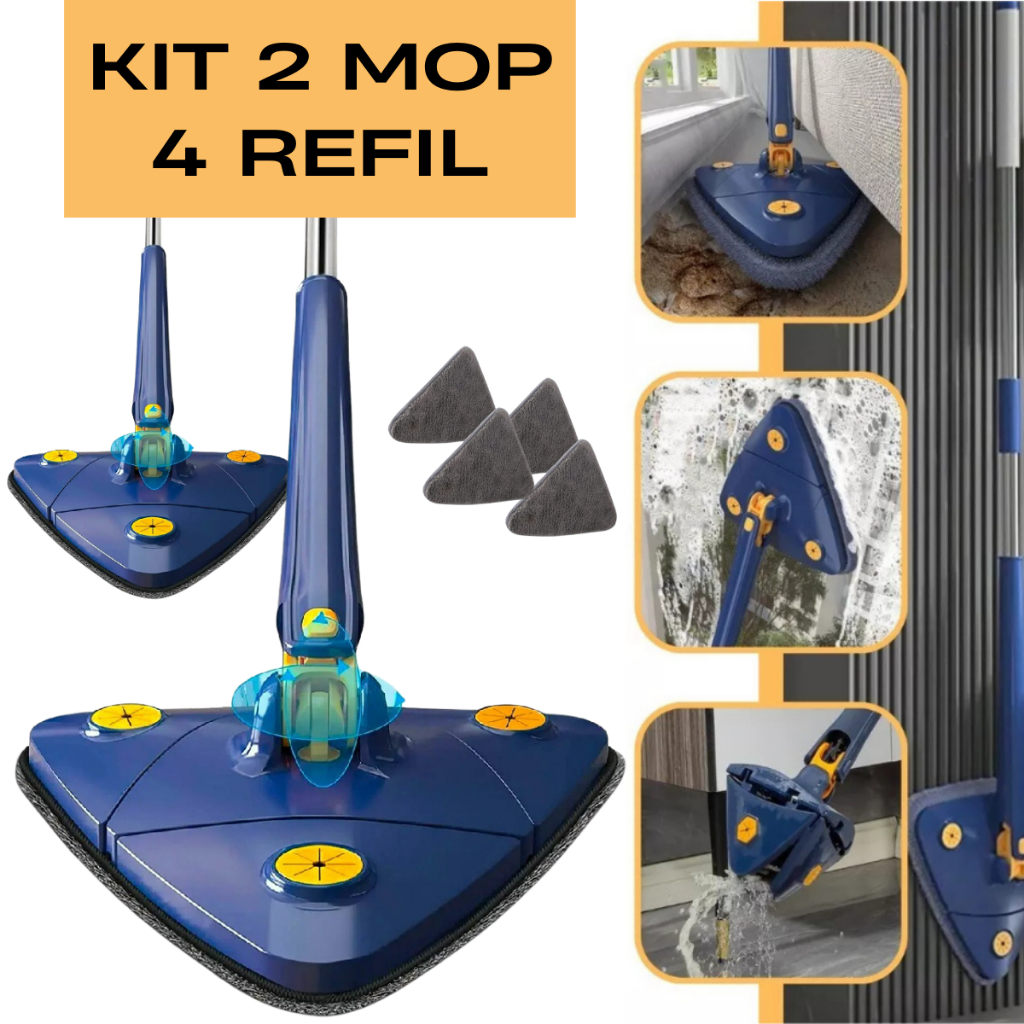 Mop Giratório Limpeza KIT 02 UND Chão Janela Teto Banheiro Esfregão ...