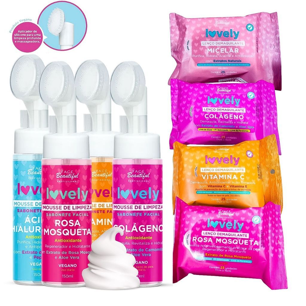 Kit Skin Care Mousse Espuma Facial + Lenço Demaquilante Face Beautiful ...
