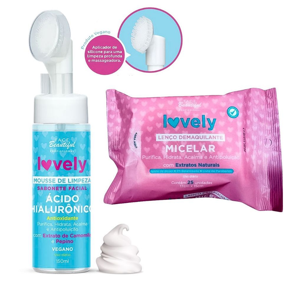Kit Skin Care Mousse Espuma Facial + Lenço Demaquilante Face Beautiful ...