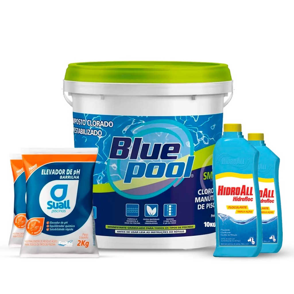 Kit Cloro Para Piscinas 10kg Smart Multiação 3 em 1 + 2 Hidrofloc ...