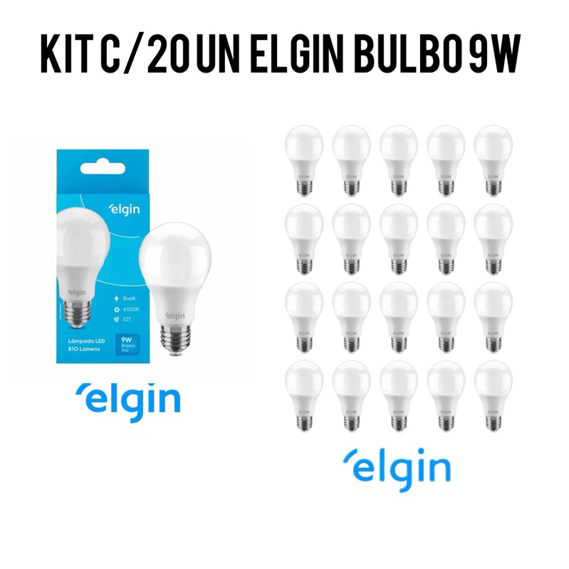KIT 20 Lâmpadas LED Bulbo 9w BRANCA 6500K - ELGIN | Shopee Brasil