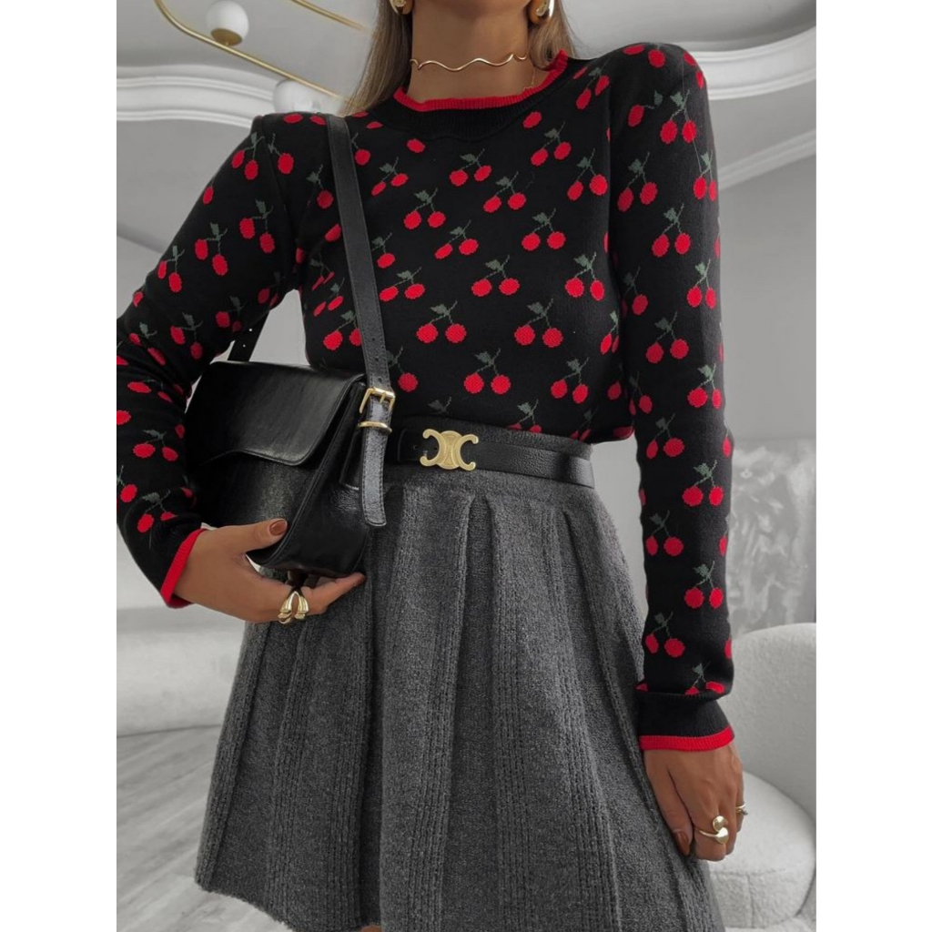 Blusa Cereja Cherry Cerejinha Moda Tricot Luxo Modal Inverno Malha ...