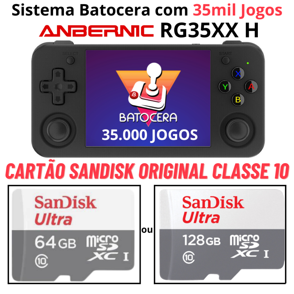 Cartão para Anbernic RG35xx H com Sistema Batocera + 35mil Jogos Cartão ...