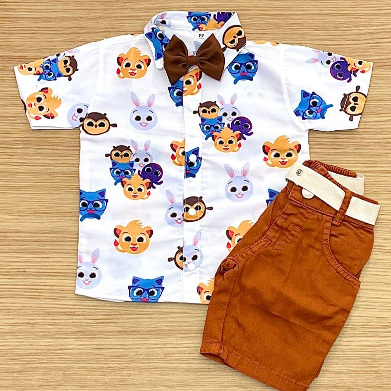 Roupa BOLO FOFO Temática Social Infantil Menino conjunto Camisa Gravata ...
