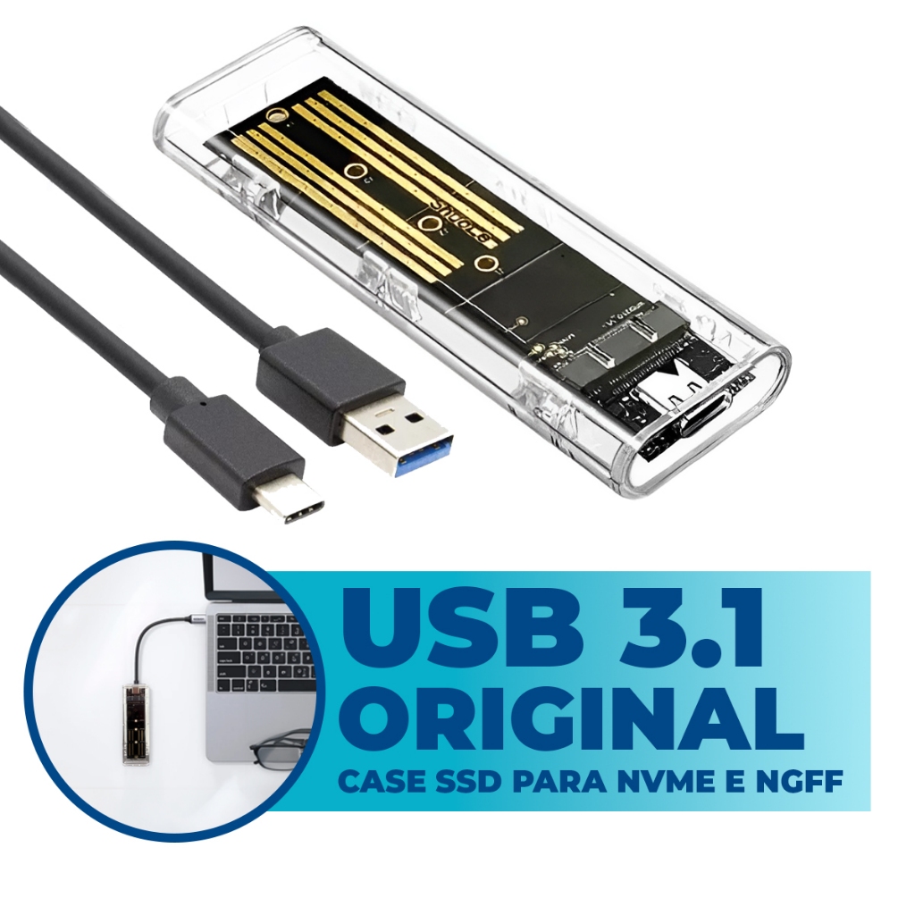 Adaptador Case SSD M2 Universal NVME e Ngff Portátil USB Rápido Pcie ...