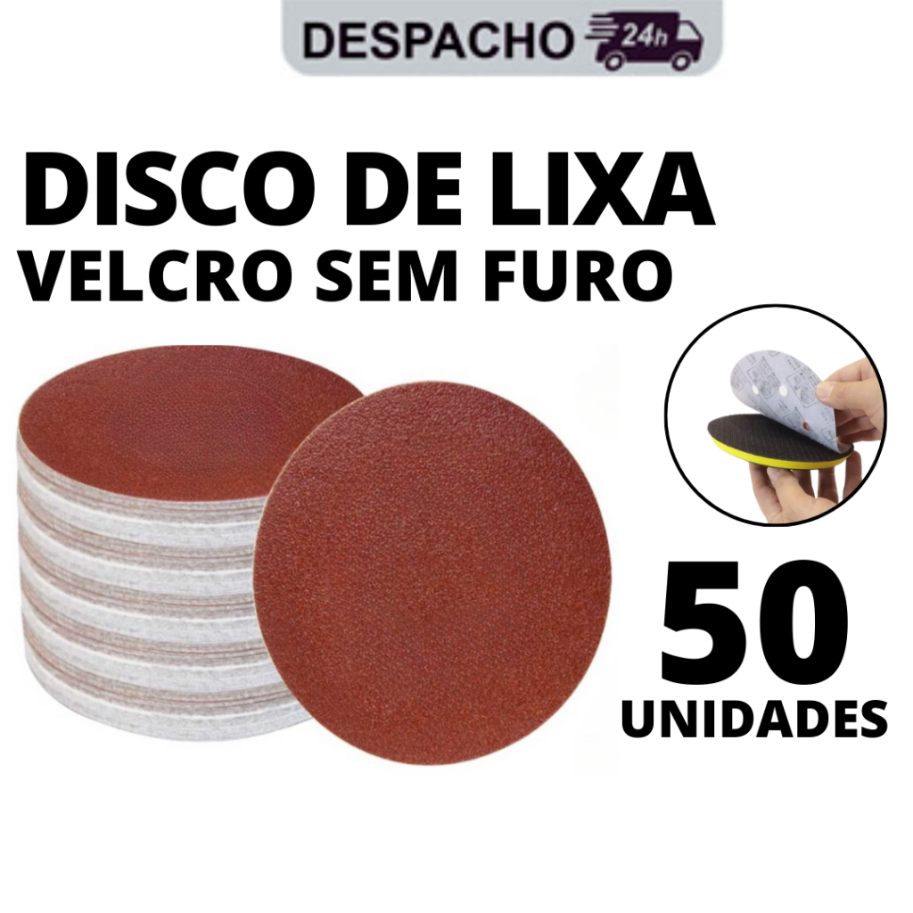 Kit 50 Disco Lixa Velcro Sem Furos Lixadeira Roto Orbital para Ferro ...