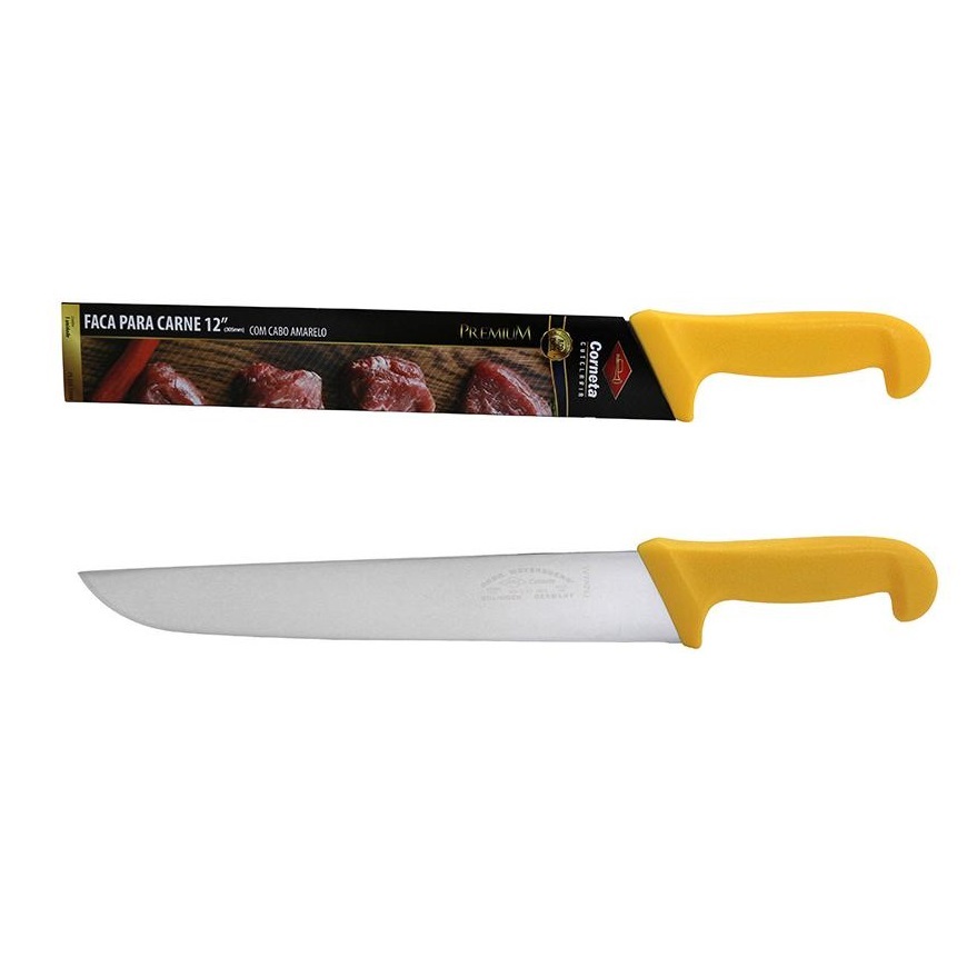 Faca Para Cozinha Carne Churrasco Inox Cabo Amarelo profissional ...