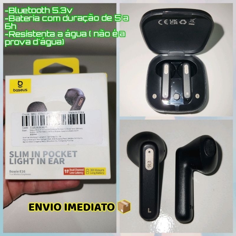 Fone Bluetooth 5.3v BASEUS BOWIE E16 bateria excelente 30h autonomia ...