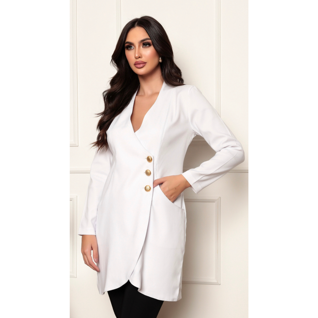 Jaleco Feminino Gabardine com elastano Luxo Francesca Várias Cores ...