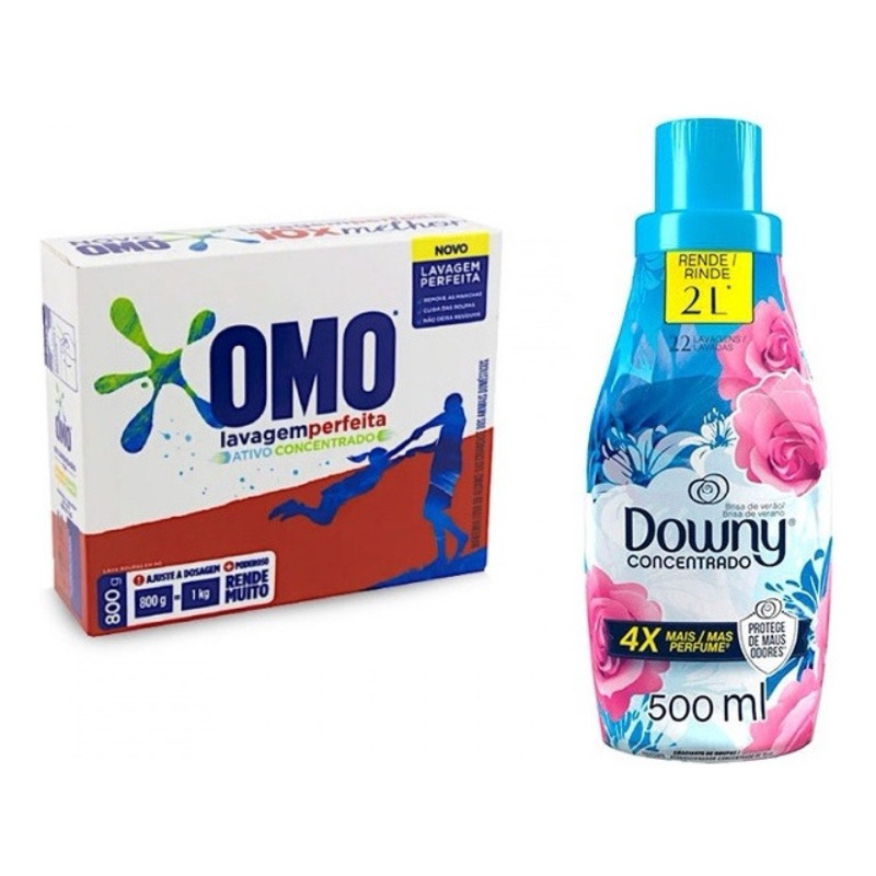 Kit Amaciante Downy Brisa de Verão 500ml + Omo Lavagem perfeita 800g ...