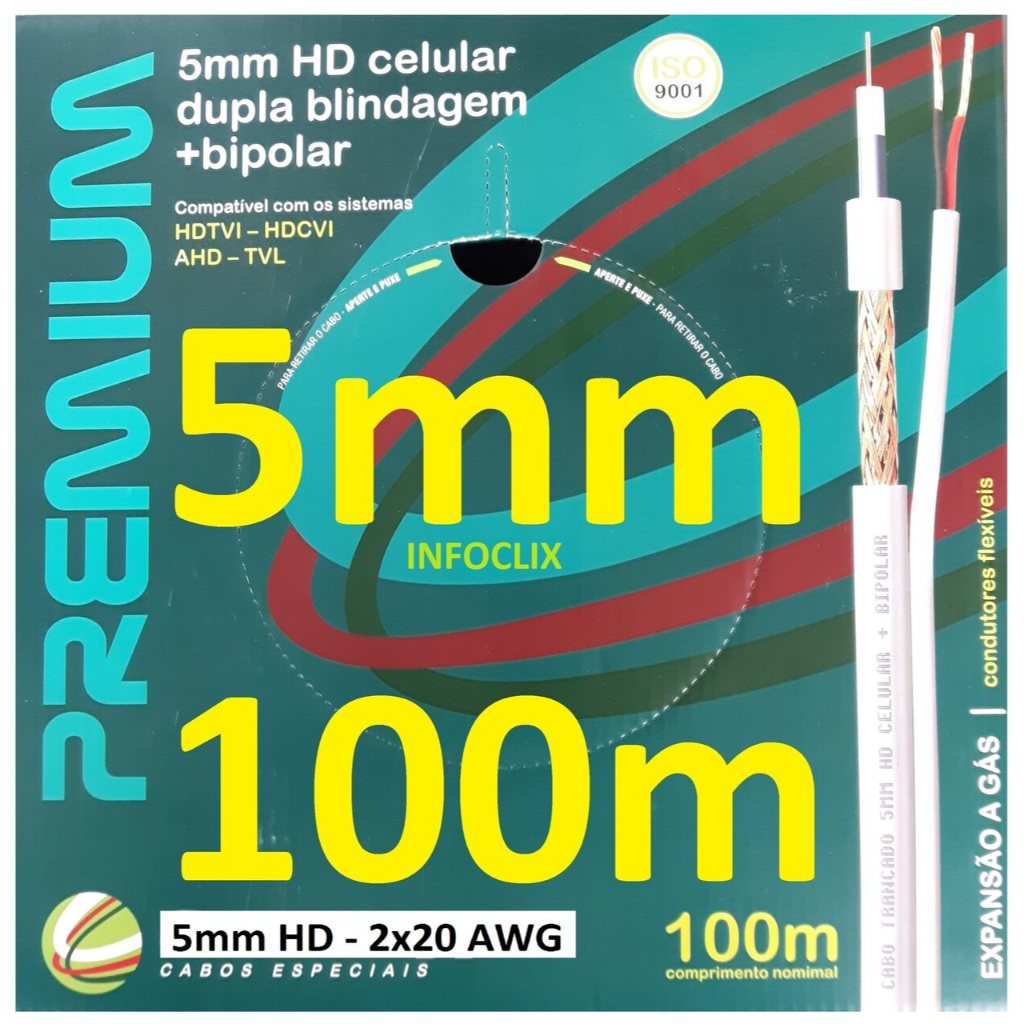 Cabo Coaxial Bipolar 5mm Câmera Hd 100m 80% Cftv Conducopper | Shopee ...