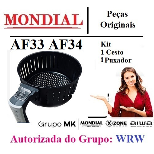 Kit 1 Cesto + 1 Puxador da Air fryer = Fritadeira Mondial Original Af33 - Af34 - AF 33 - AF 34 ...
