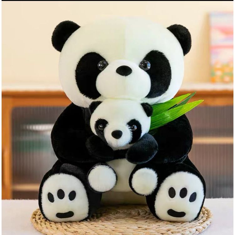 Animal MAE E BEBE PANDA. fofo de PELUCIA OVELHA 25CM Folhas de bambu ...