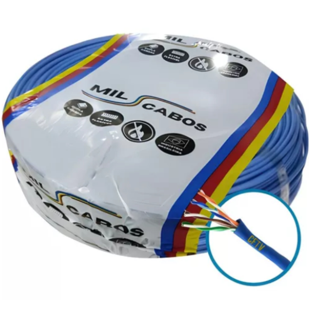 Cabo De Rede CFTV CAT5e Azul Rolo Com 100 Metros | Shopee Brasil
